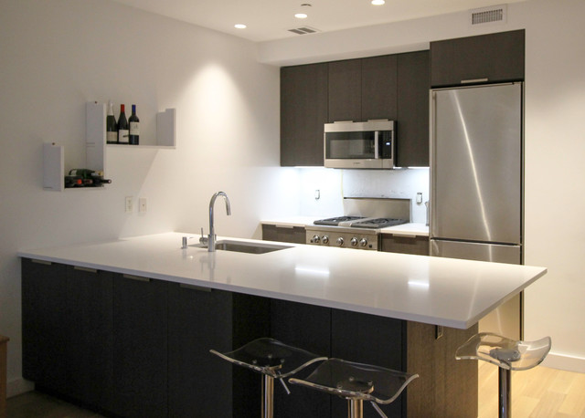 Park Slope, Brooklyn, New York. Modern kitchen remodel. Dark wood ...