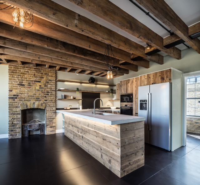 Penthouse Kitchen in Southwark Warehouse Conversion - Rustic - Kitchen ...