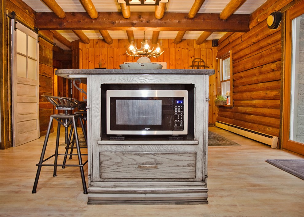 Pine Custom Rustic Home Microwave In Island - Craftsman - Kitchen ...