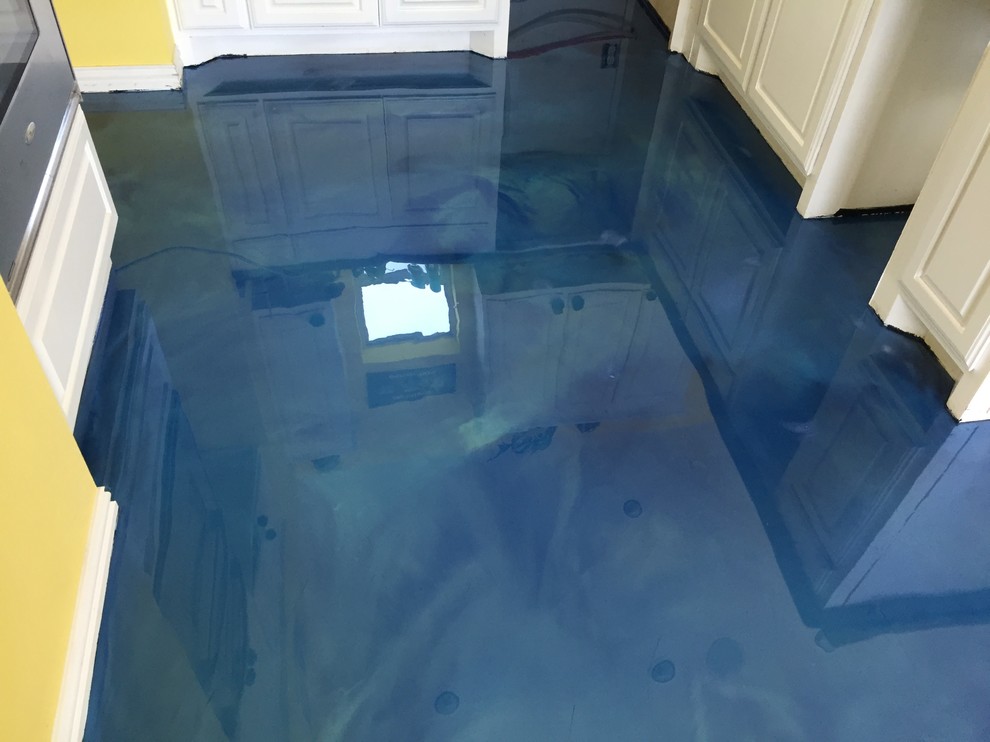 Pool house floor with blue metallic epoxy - Coastal - Kitchen - Dallas ...