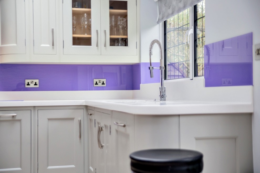 "PURPLE DANTELION" printed glass kitchen splashback by CreoGlass Design ...