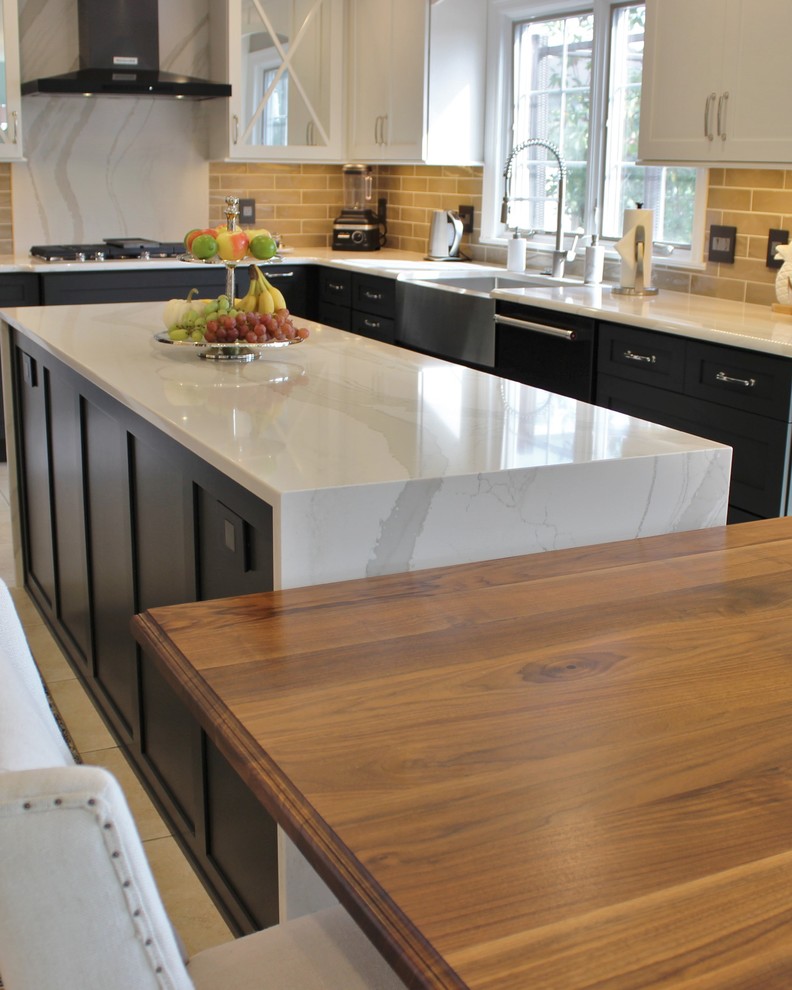 Quad Cities Kitchen With Gray Base Cabinets and Waterfall Counters ...