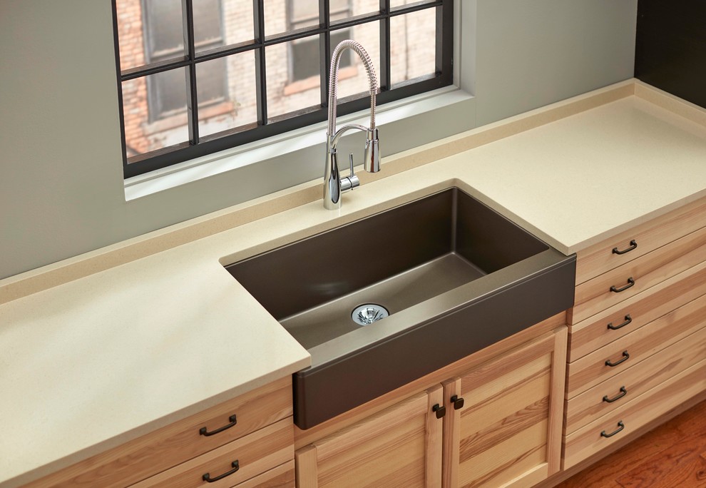 Quartz Luxe Single Bowl Farmhouse Sink with Perfect Drain, Chestnut ...