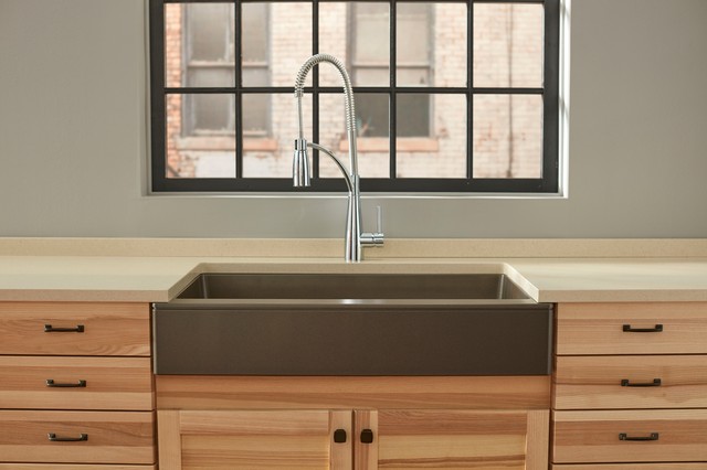 Quartz Luxe Single Bowl Farmhouse Sink with Perfect Drain, Chestnut ...
