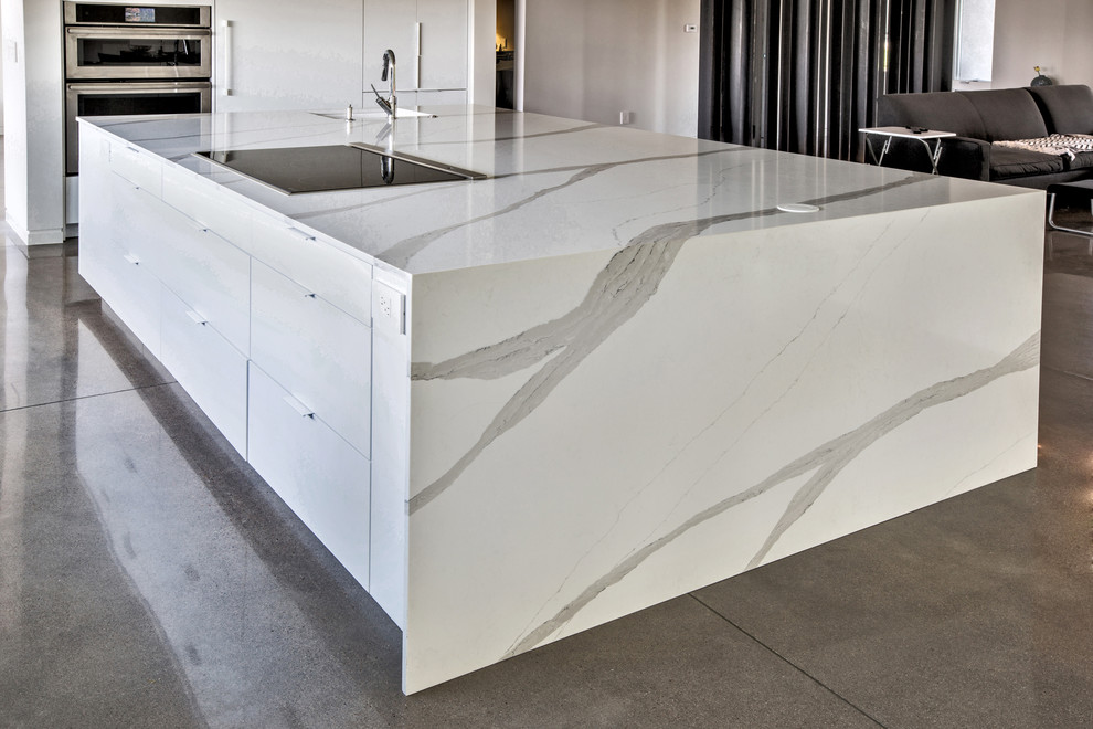 Quartz Waterfall Edge, Kitchen Island - Modern - Kitchen - Denver - by ...