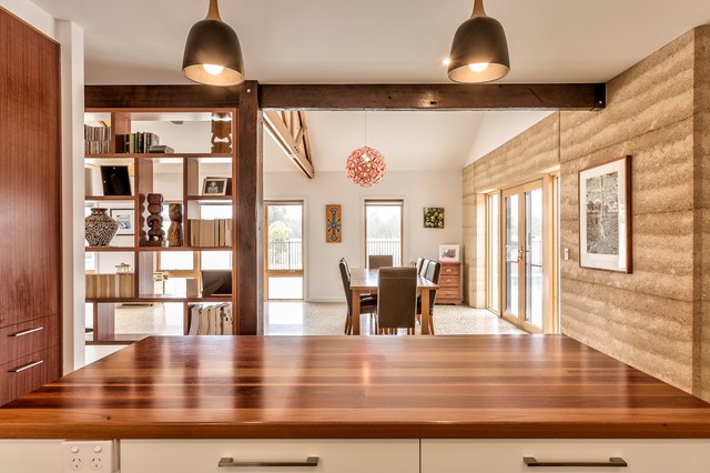 Rammed Earth & Radial Timber in Town - Contemporary - Kitchen ...