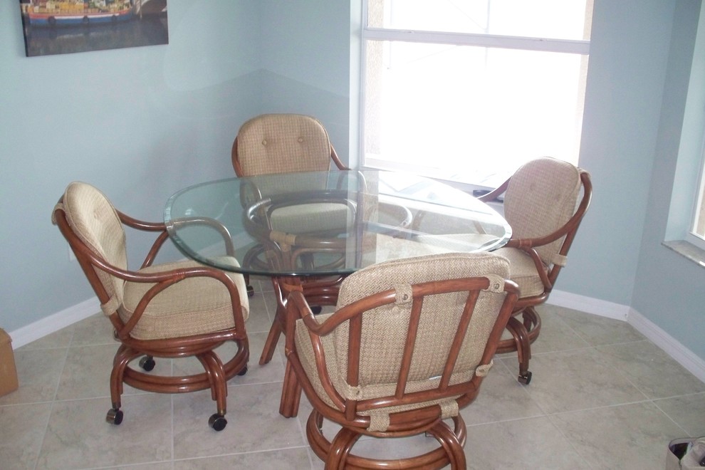 RATTAN CASTOR DINING CHAIRS WITH GLASS TOP TABLE - Tropical - Kitchen ...
