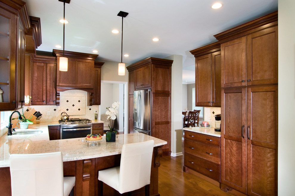 Recessed Stainless Steel Refrigerator - Transitional - Kitchen ...