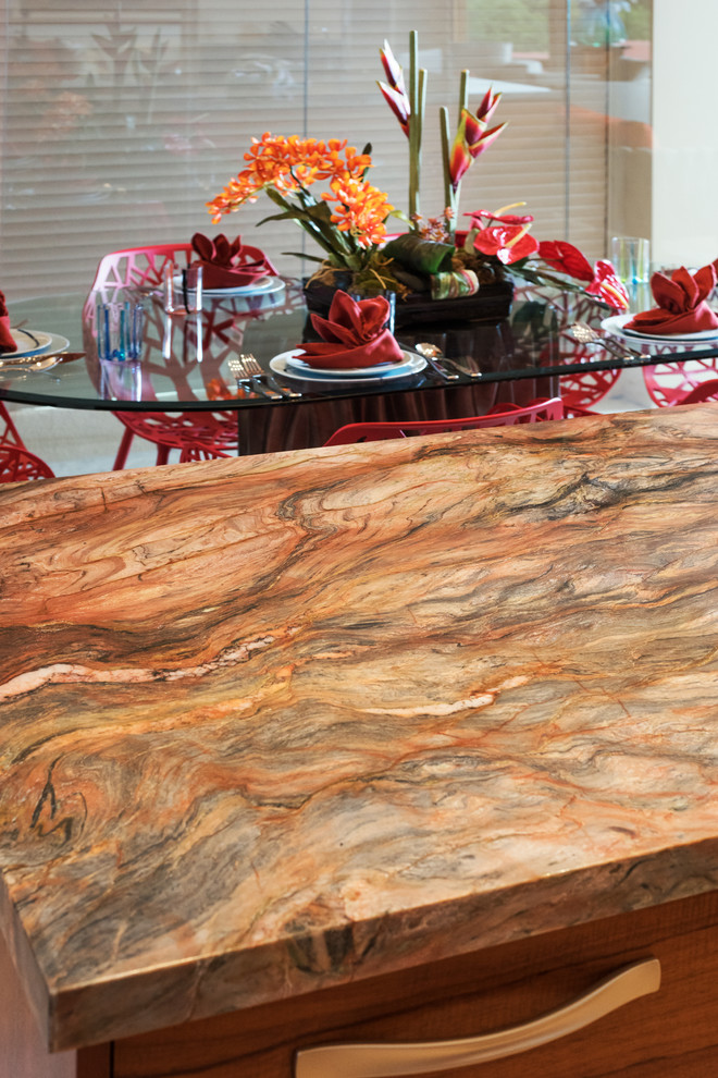 Red Fusion Quartzite Granite in Artistic Wailea Oceanview Remodel ...