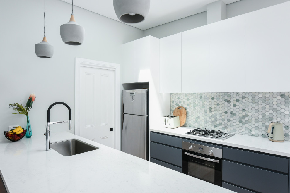 Blue Hue Kitchen with White benchtops - Modern - Kitchen - Sydney - by ...