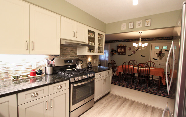 Refaced 2-tone kitchen, Base Cabinets - Harbor Mist; Wall Cabinets ...