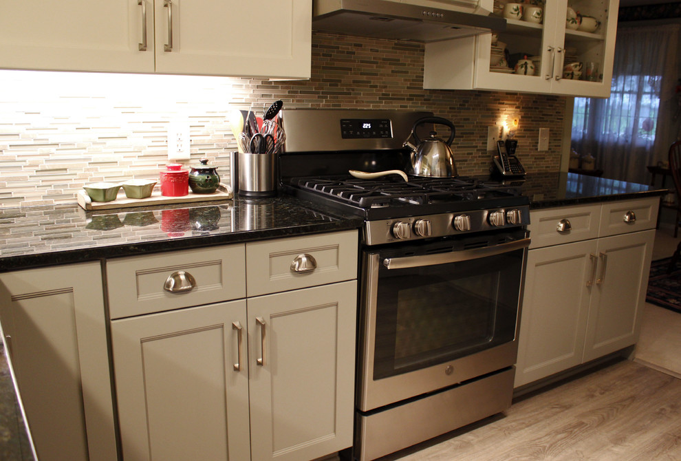 Refaced 2-tone kitchen, Base Cabinets - Harbor Mist; Wall Cabinets ...