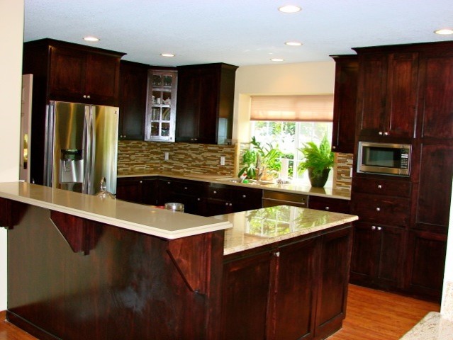 Refinished Cabinets with Mahogony stain - Craftsman - Kitchen ...