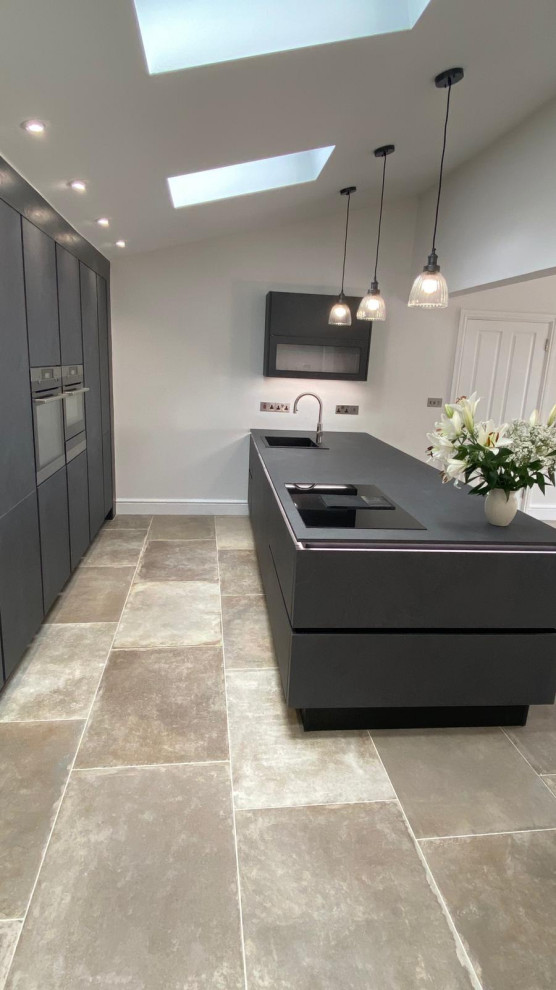 Riva Concrete Slate Grey True Handle-less kitchen with large island ...