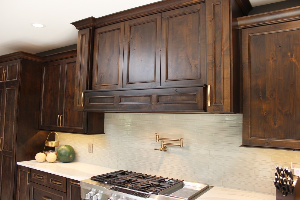 Rustic Alder Gray Stained Kitchen with White Hutch and Island - Kitchen ...