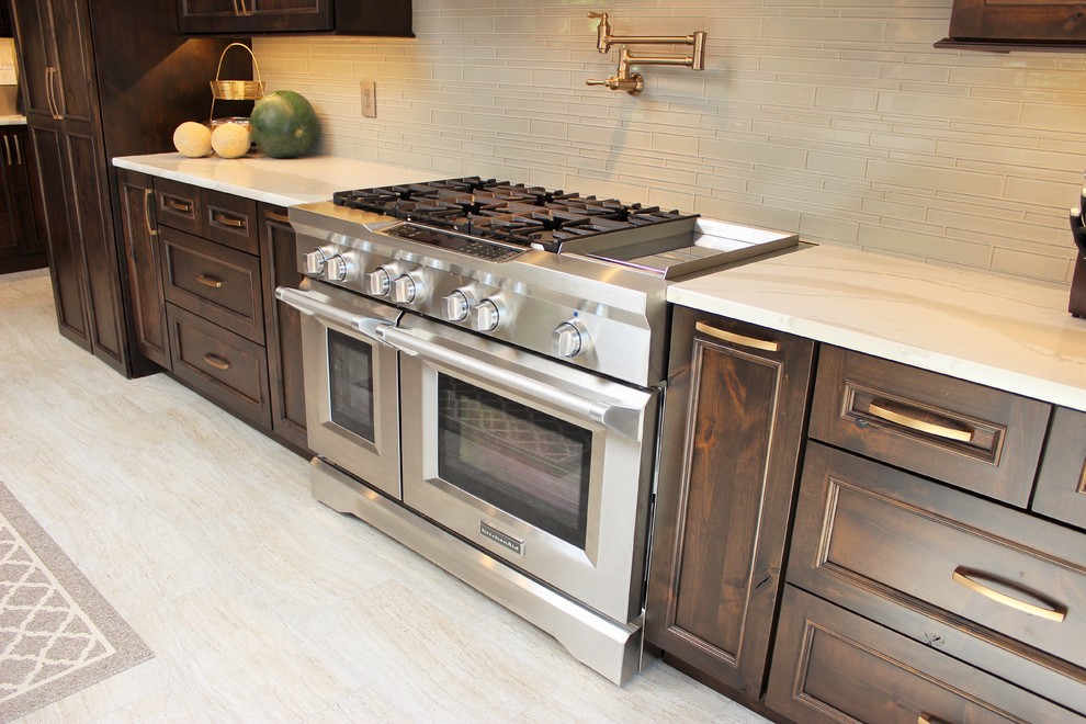 Rustic Alder Gray Stained Kitchen with White Hutch and Island - Kitchen ...