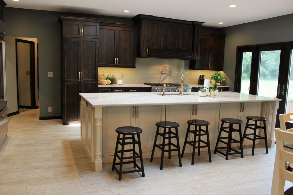 Rustic Alder Gray Stained Kitchen with White Hutch and Island - Kök ...