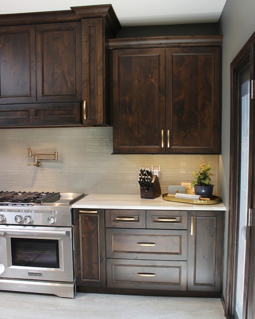 Rustic Alder Gray Stained Kitchen with White Hutch and Island - Kitchen ...