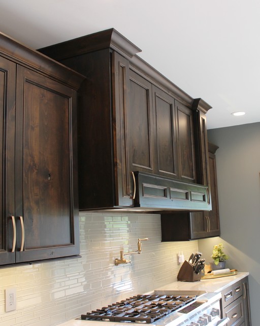 Rustic Alder Gray Stained Kitchen with White Hutch and Island - Kitchen ...