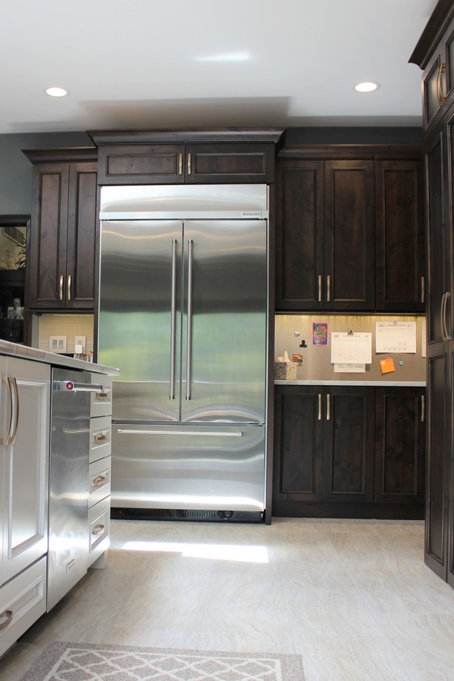 Rustic Alder Gray Stained Kitchen with White Hutch and Island - Kitchen ...