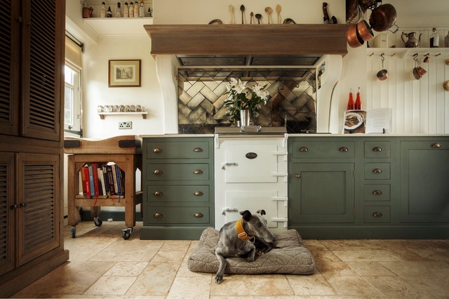 Rustic green kitchen with open plan shelving - Rustic - Kitchen ...