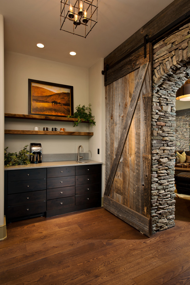 Rustic Kitchen with Wood Floor & Barn Door - Rustic - Kitchen - Boston ...