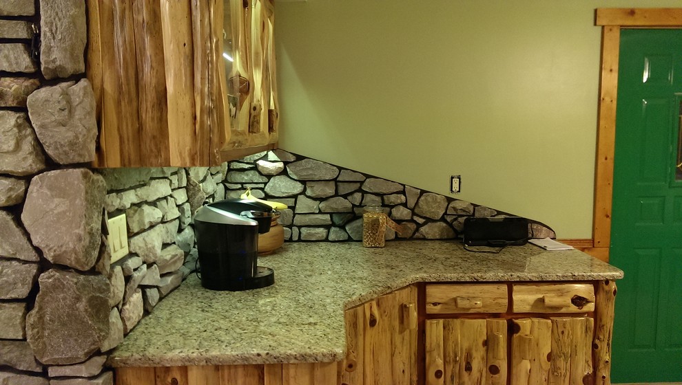 Rustic Red Cedar Kitchen with cultured Stone Backsplash - Rustic - Kitchen - Other - by Attic ...