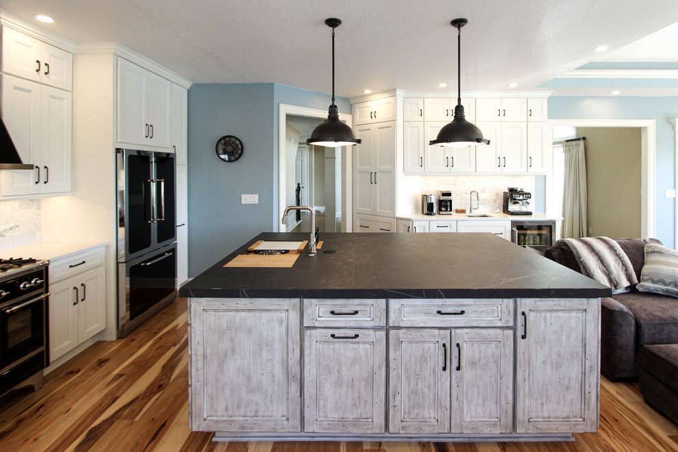 White and Gray Kitchen with Massive Storage Solutions - Rustic ...