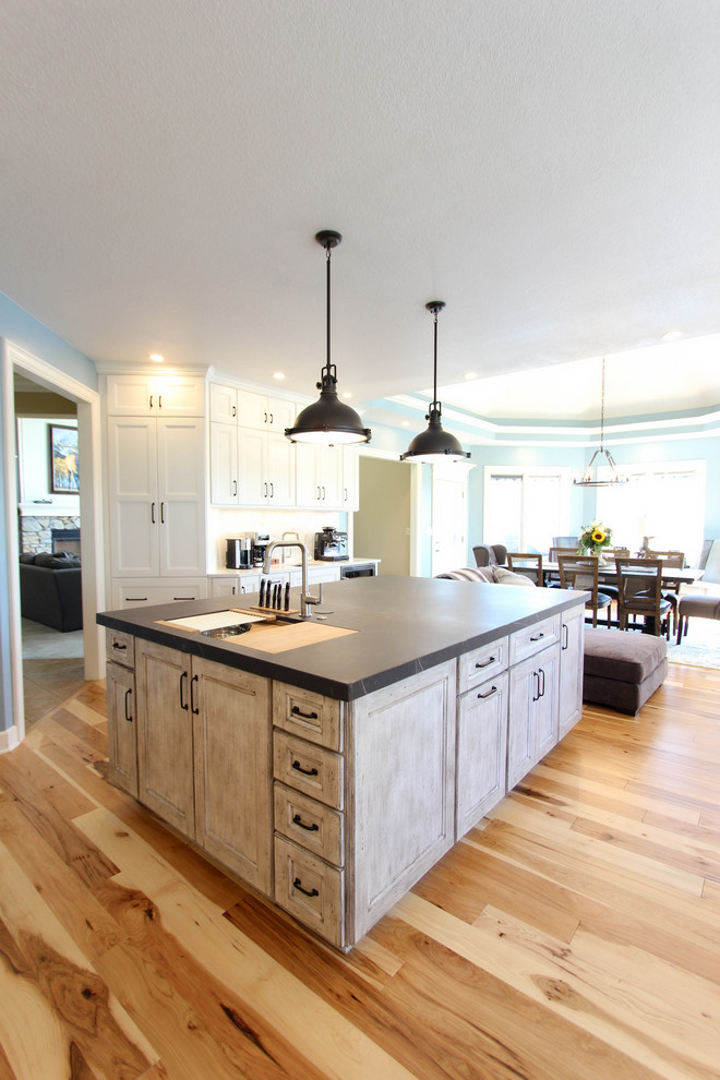 White and Gray Kitchen with Massive Storage Solutions - Rustic ...