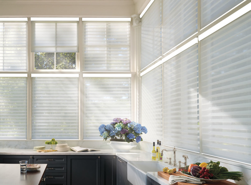 Rustic White Kitchen Custom Shadings by Hunter Douglas - Rustic ...