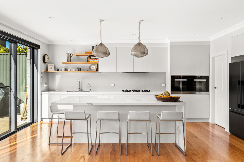 Modern kitchen with timber floating shelves - Modern - Kitchen - Sydney ...