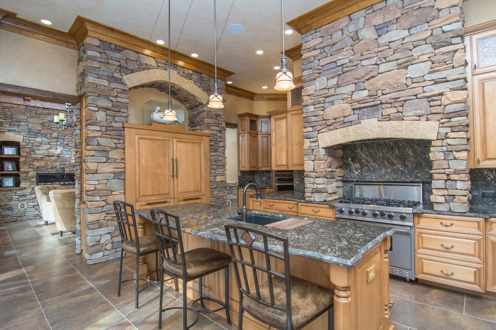 Saturnia Granite Leathered in a Luxury So. MD Lodge - Rustic - Kitchen ...