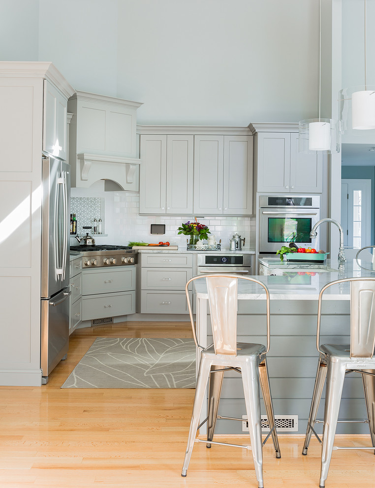 Sea Clay Gray Kitchen with Corner Cooktop - Transitional - Kitchen ...
