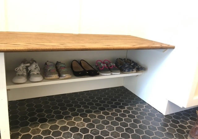 Shoe shelf under drop zone bench - Transitional - Kitchen - Charlotte ...