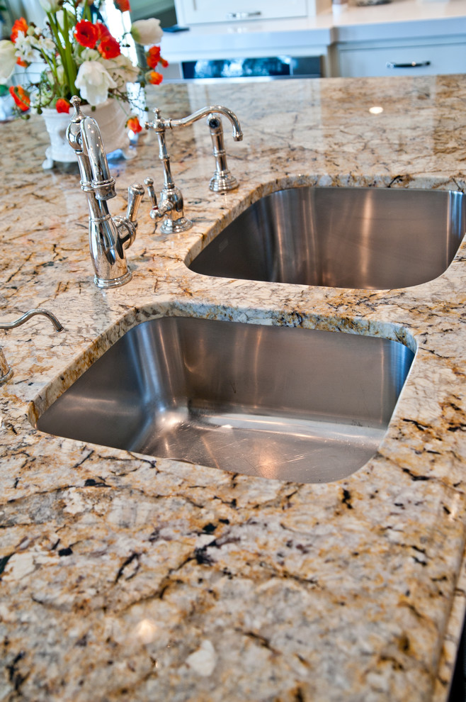 Silver and gold granite and Quartz countertops - Traditional - Kitchen ...