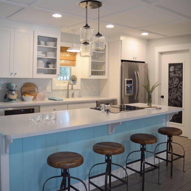 Silver Birch Corian installation at the home of Katy Lyons Osterlund - Beach Style - Kitchen ...