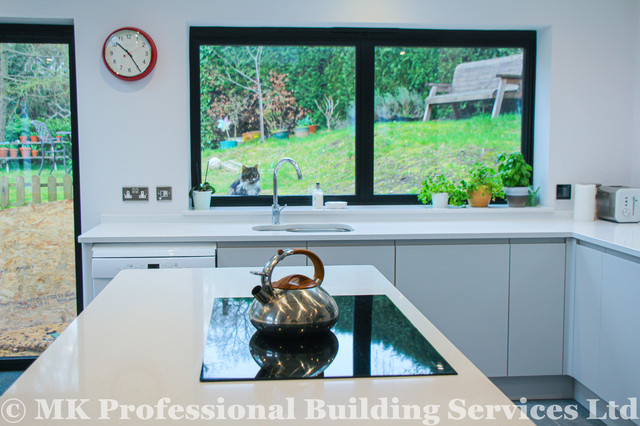 Single storey extension with open plan kitchen and sedum roof - Modern ...