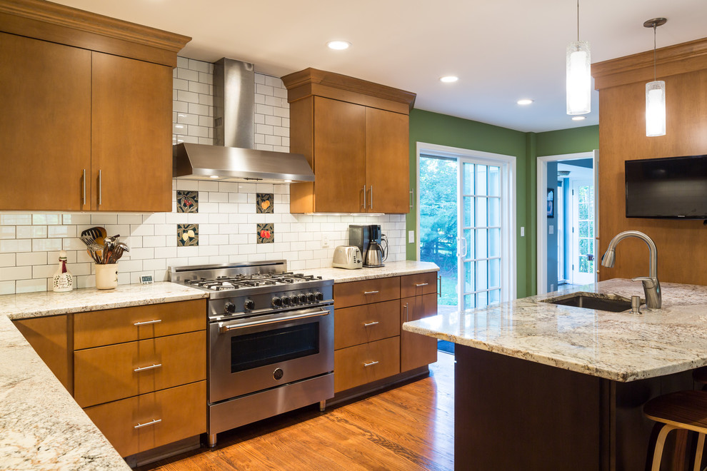 Slab Maple Chestnut Kitchen with Cafe Noir Island (Hoffsis) - Modern ...