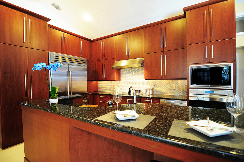 Sleek cherry SubZero Wolf Kitchen - Contemporary - Kitchen - Tampa - by Bee Studios Design ...