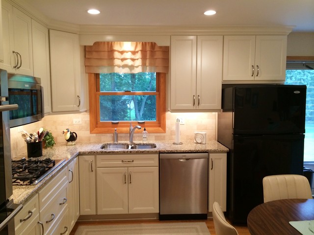 Small White "L" Shaped Kitchen in Naperville by Adam Hartig AKBD ...