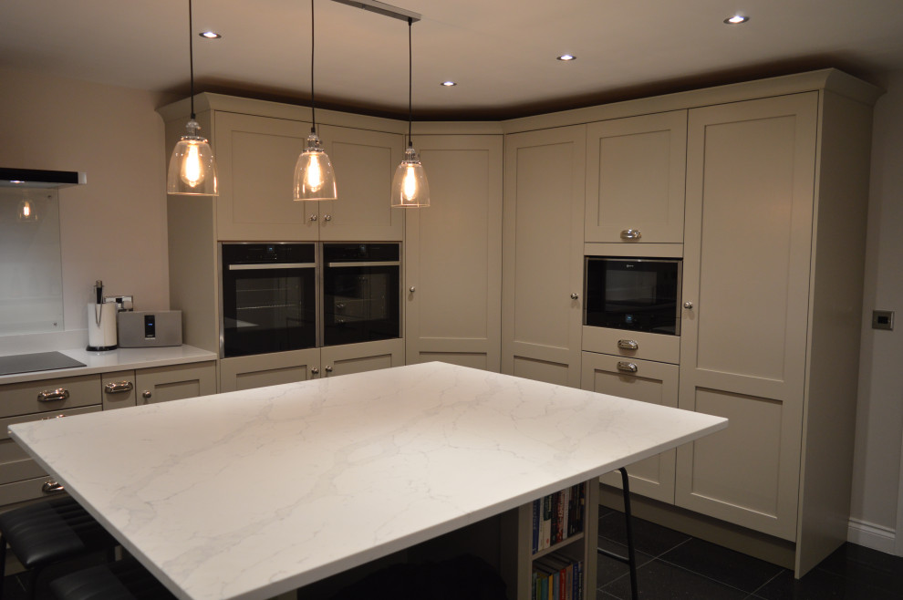 Solid Ash Shaker Kitchen in Stone with Quartz Worktops - Traditional ...
