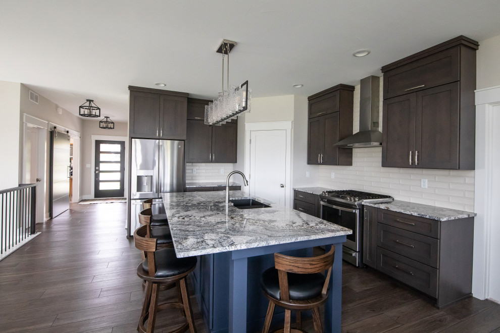 Stained Custom Cabinets with Blue Island - Contemporary - Kitchen ...