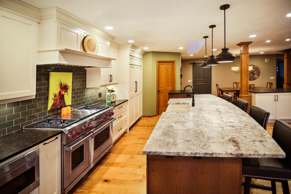 Stained Island with Off White Painted Kitchen Perimeter - Transitional ...