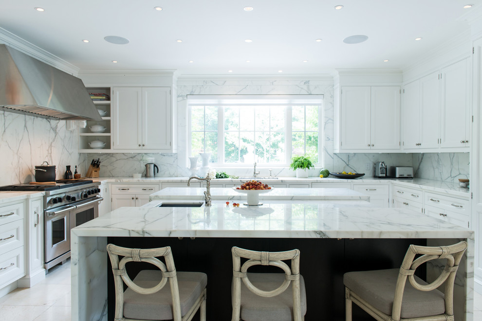 Statuario Marble Kitchen Counter & Backsplash - Traditional - Kitchen ...