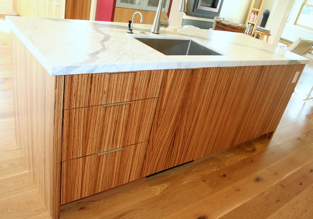 Statuary Marble and Zebra Wood - Contemporary - Kitchen - San Francisco ...