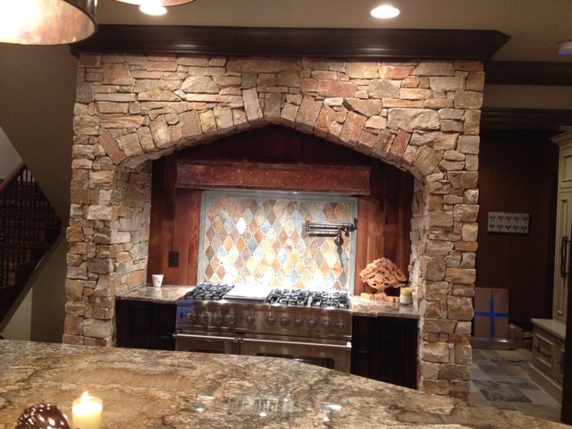 Stone hood surround with copper hood - Traditional - Kitchen ...