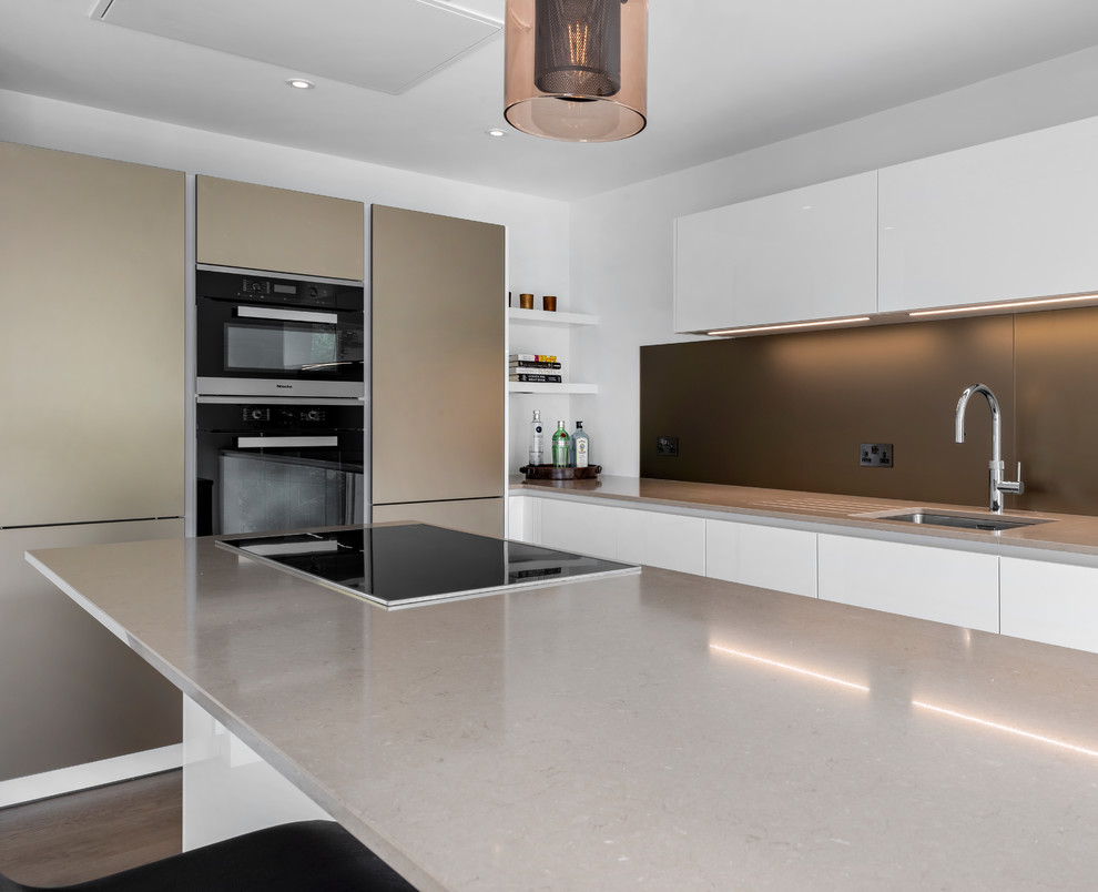 Stylish white and bronze glass kitchen - Contemporary - Kitchen - Other ...