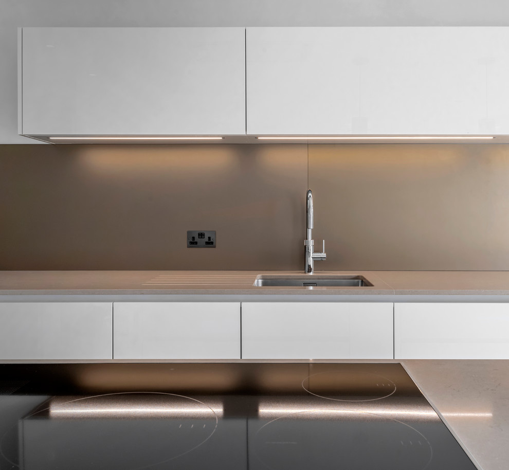 Stylish white and bronze glass kitchen - Contemporary - Kitchen - Other ...