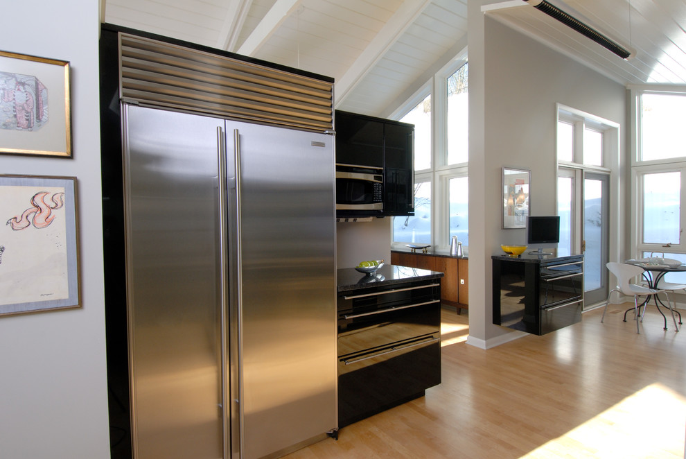 Subzero Stainless Steel Refrigerator with High Gloss Black Cabinets ...