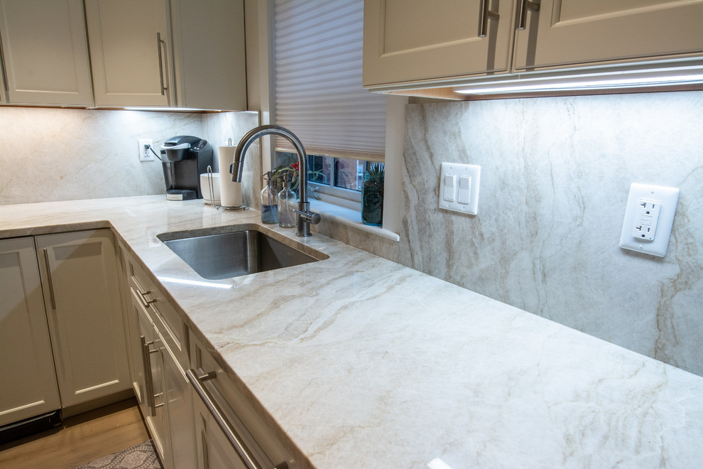 Taj Mahal Quartzite Kitchen w/ Full Height Backsplash - Classique ...